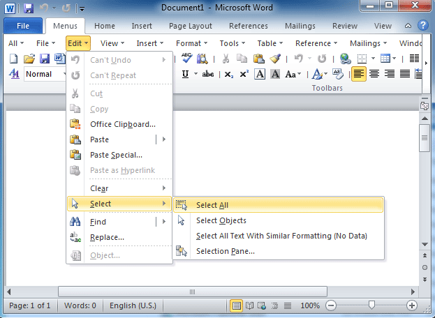 Where Is Select All In Office 2007 2010 2013 And 365