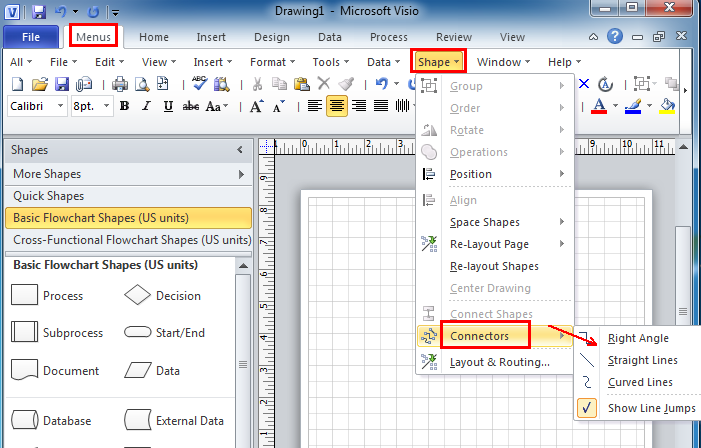 Where Is Connectors In Microsoft Visio 2010 2013 2016 2019 And 365