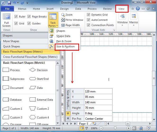 Where Is The size And Position Window In Visio 2010 2013 2016 2019 